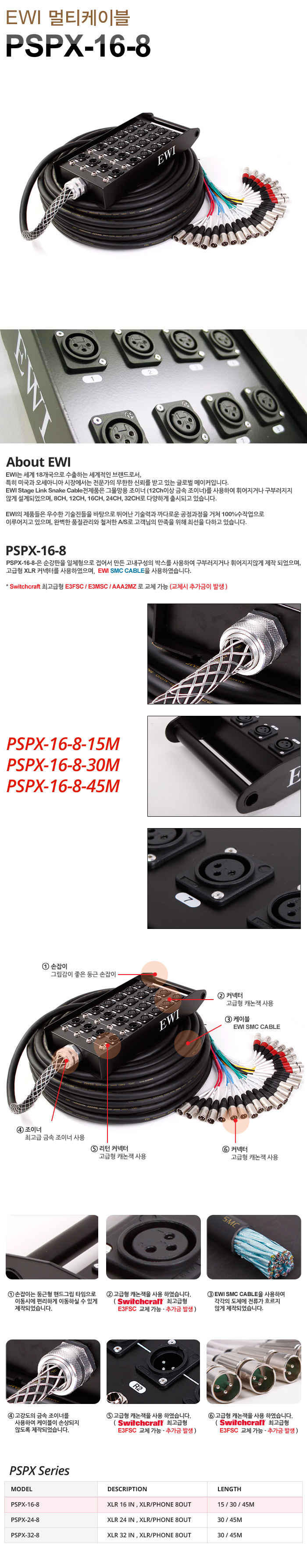 EWI 멀티 케이블 EWI PSPX-16-8-45M / XLR 16채널/45m